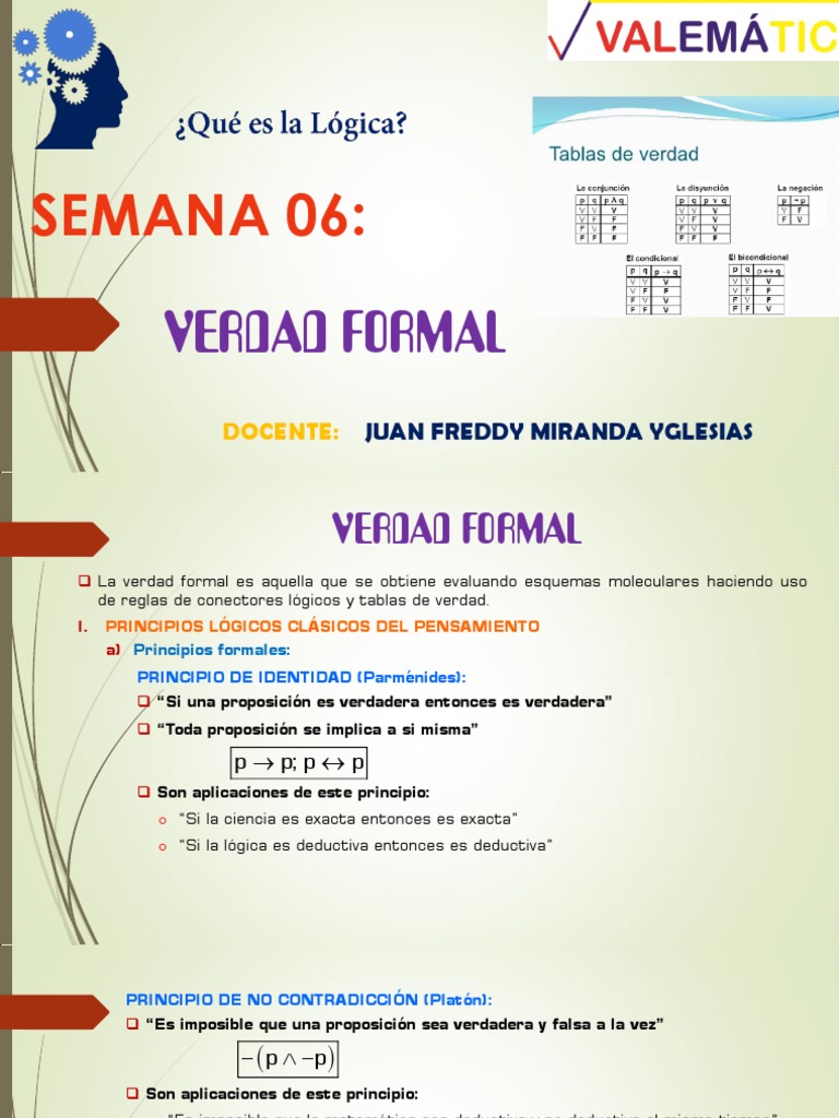 Análisis de la verdad formal a través de tablas de verdad y esquemas moleculares | PDF ...