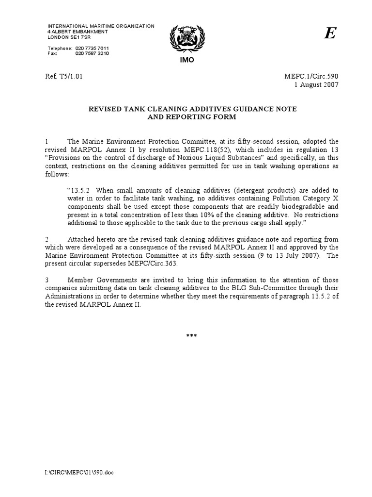 Revised Tank Cleaning Additives Guidance | PDF