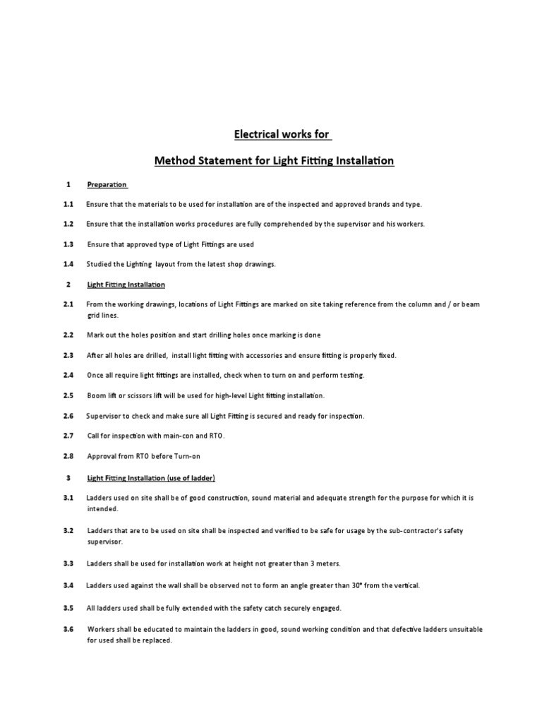 METHOD STATEMENT - Light Installation | PDF