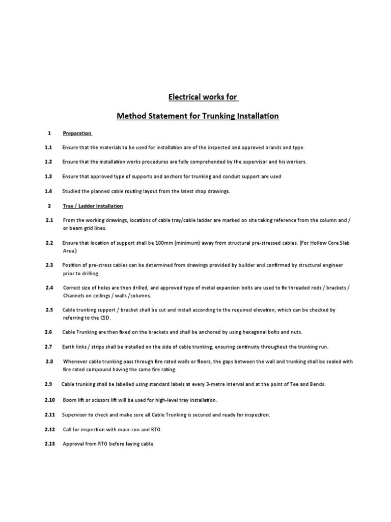 METHOD STATEMENT - Trunking | PDF