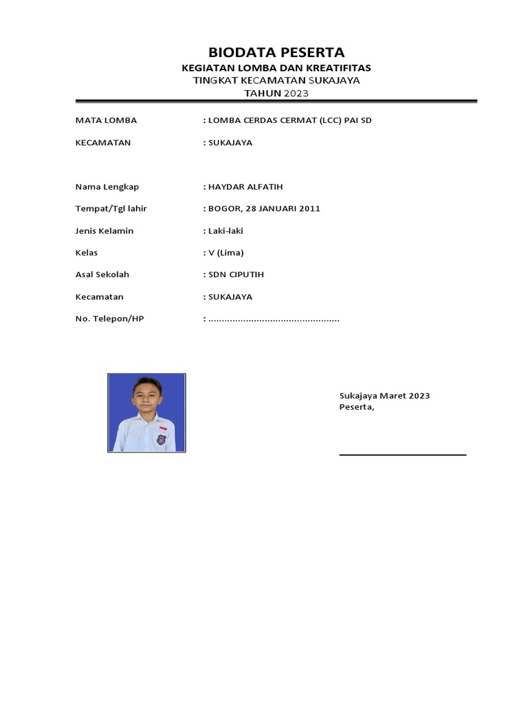 Biodata LCC Pai SD | PDF