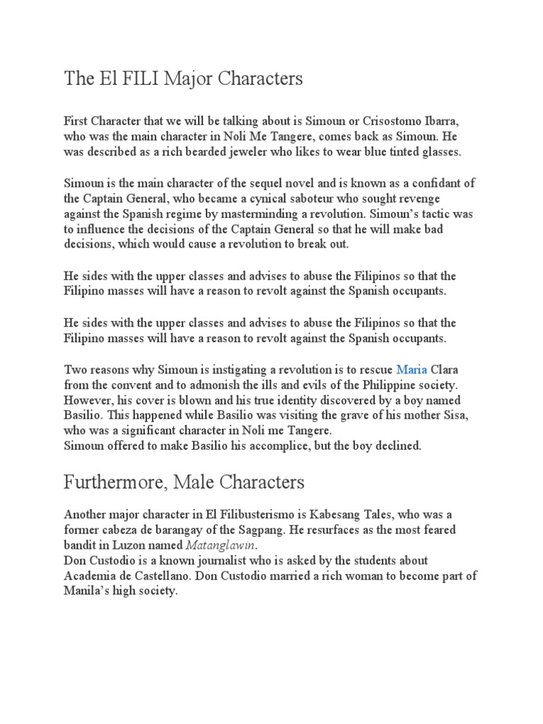 The El FILI Major Characters | PDF