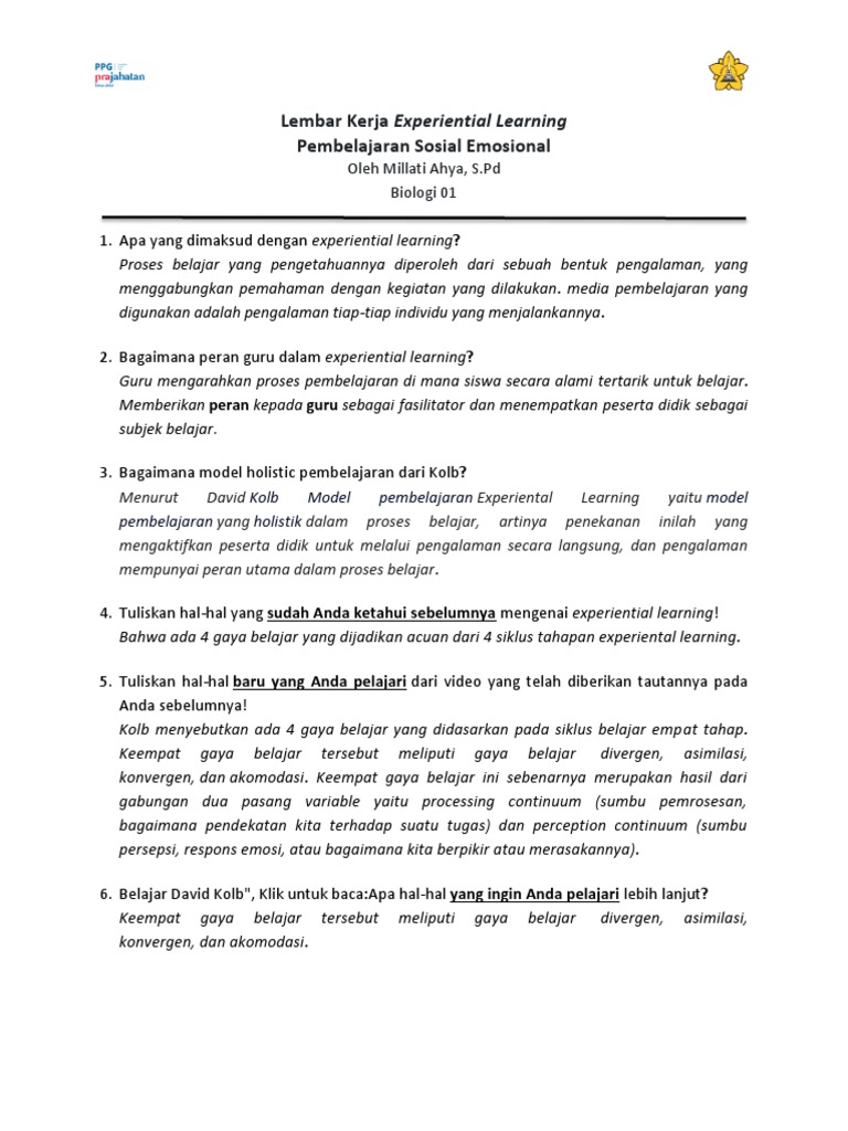 Lembar Kerja Experiential Learning | PDF