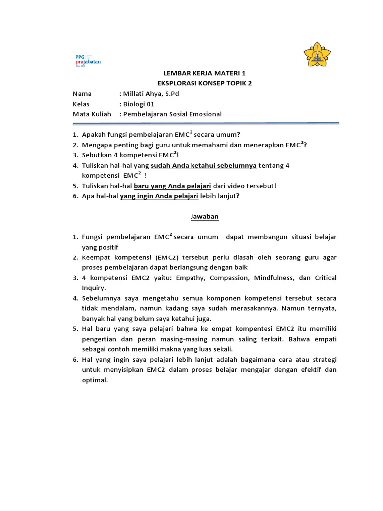 Lembar Kerja Materi 1 - Topik 2 Pse PDF | PDF