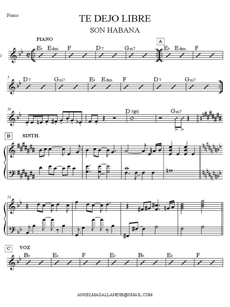 TE DEJO LIBRE - Piano | PDF