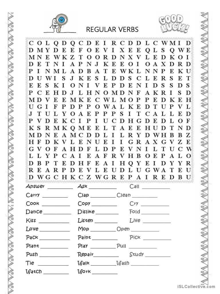 Regular Verbs Wordsearch Past Tense Form Pdf Pdf