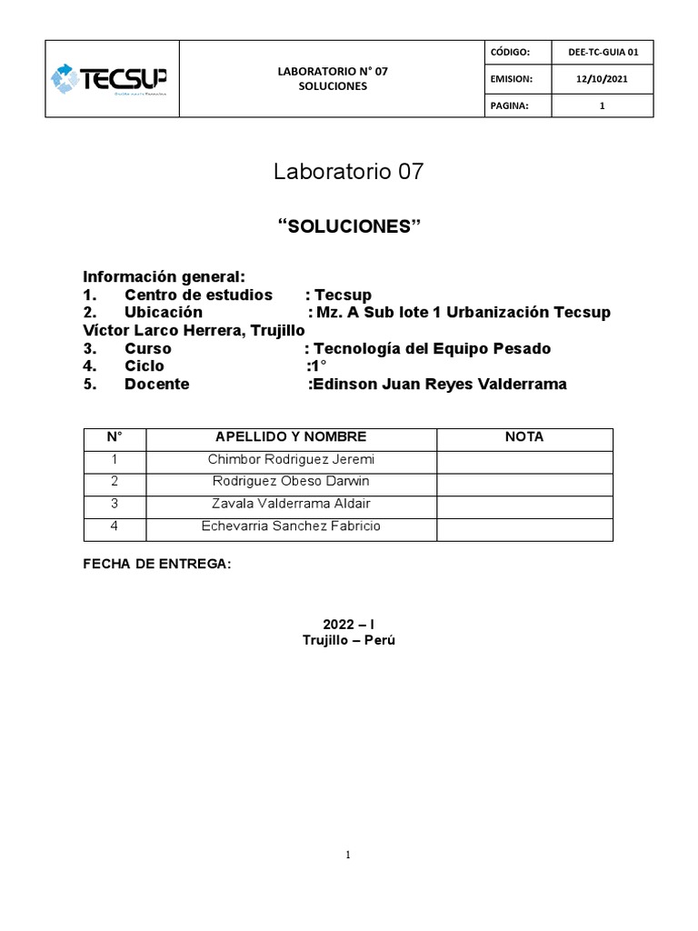Lab N7° Tecnologia Del Equipo Pesado | PDF | Concentración | Química