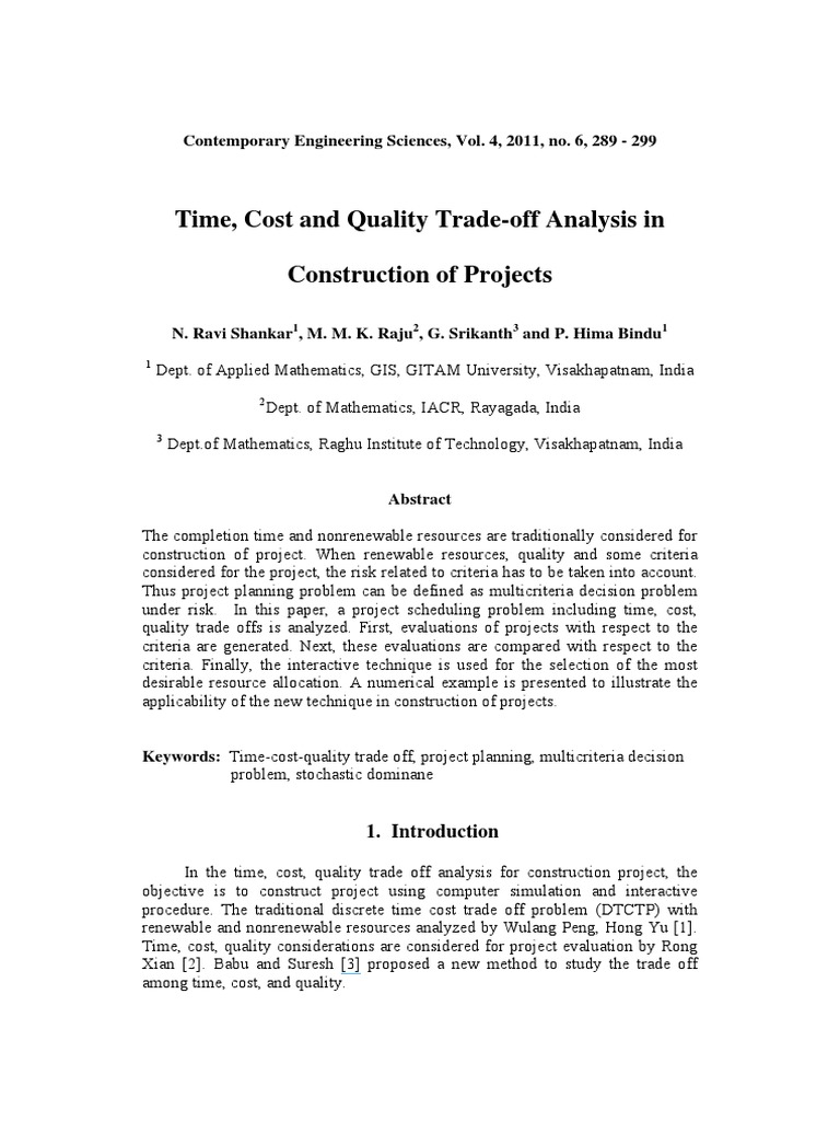 Time Cost and Quality Trade Off Analysis | PDF Time Cost and Quality Trade Off Analysis | PDF