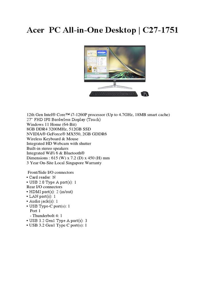Acer PC AIO C27 | PDF