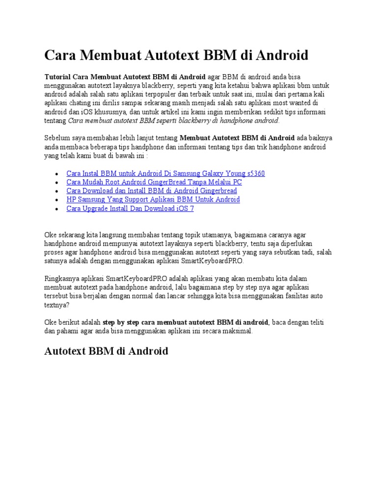 Cara Membuat Autotext BBM Di Android | PDF