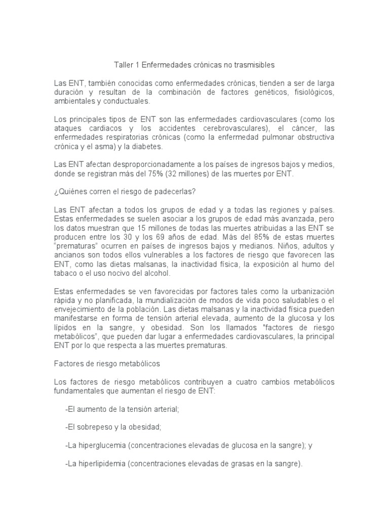 Taller de Enfermedades Crónicas No Transmisibles | PDF | Enfermedades cardiovasculares ...