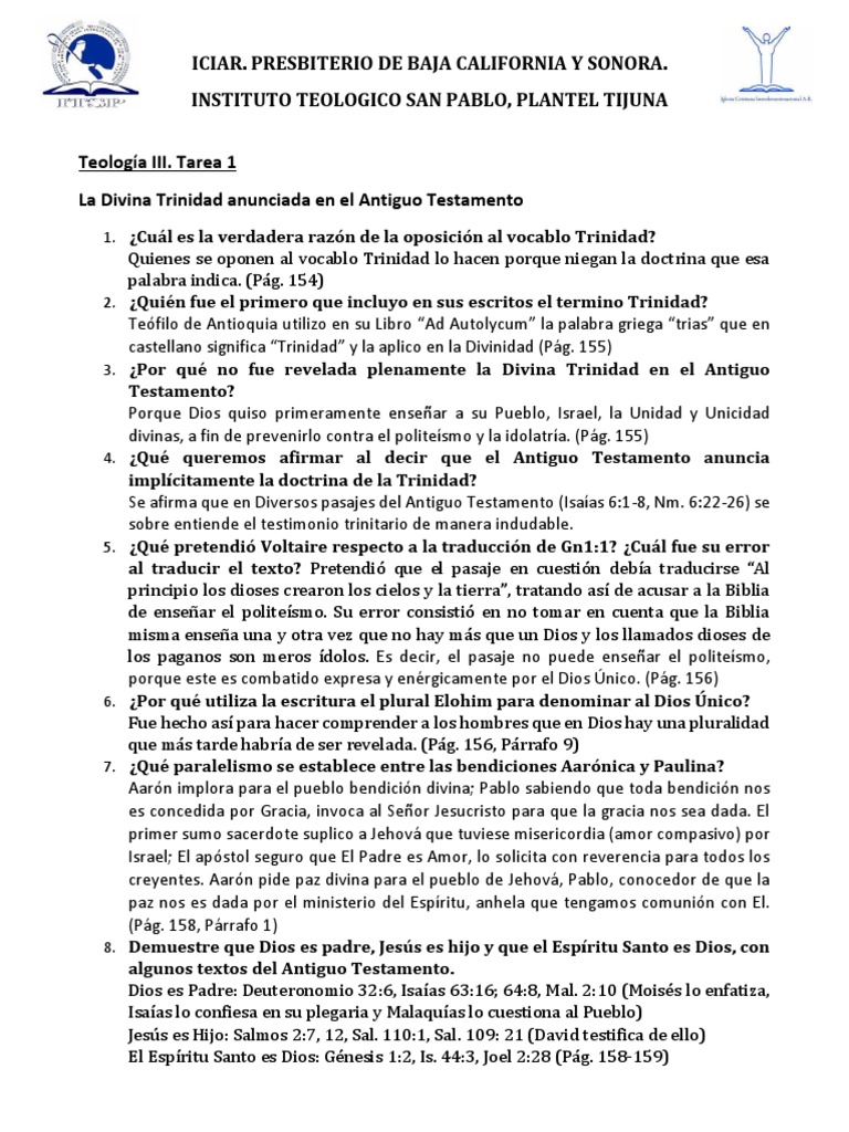 Tarea-1 TEO-III Cuestionario. DT Anuncida en El AT (1) NABIL GARCIA ELIAS. | PDF | Trinidad | Dios
