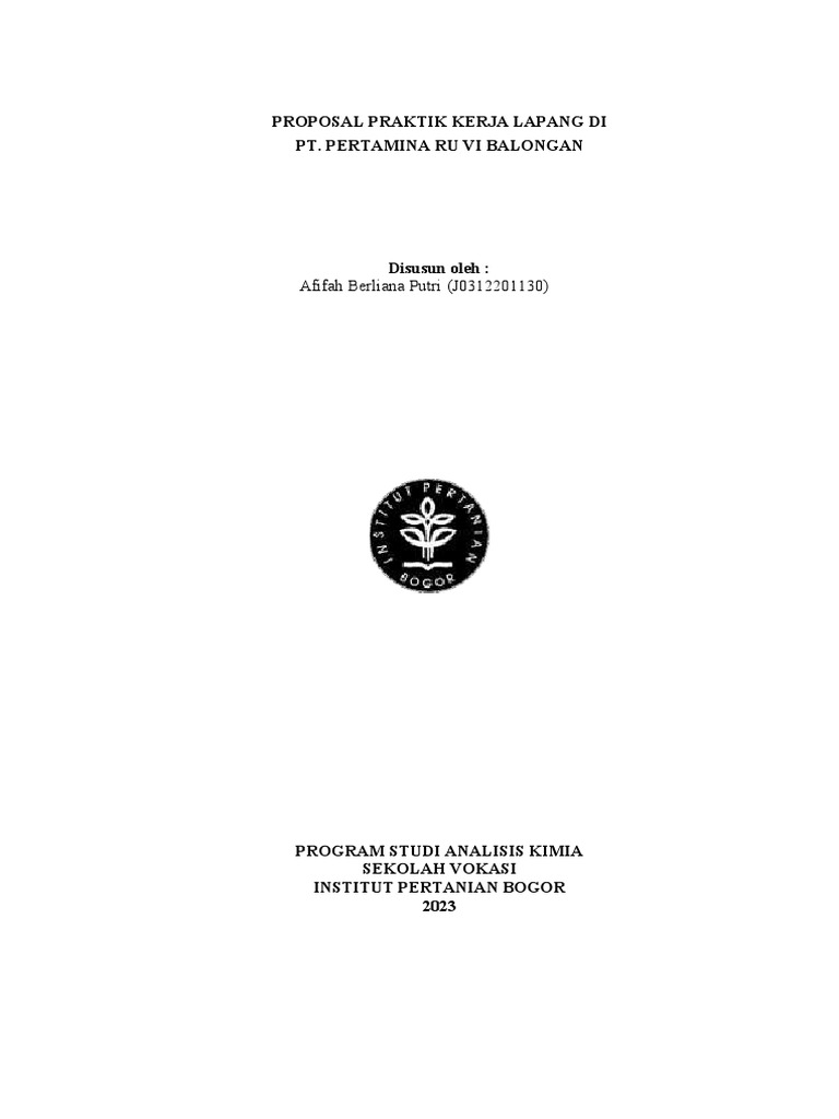 Proposal PKL Analisis Kimia di Pertamina | PDF