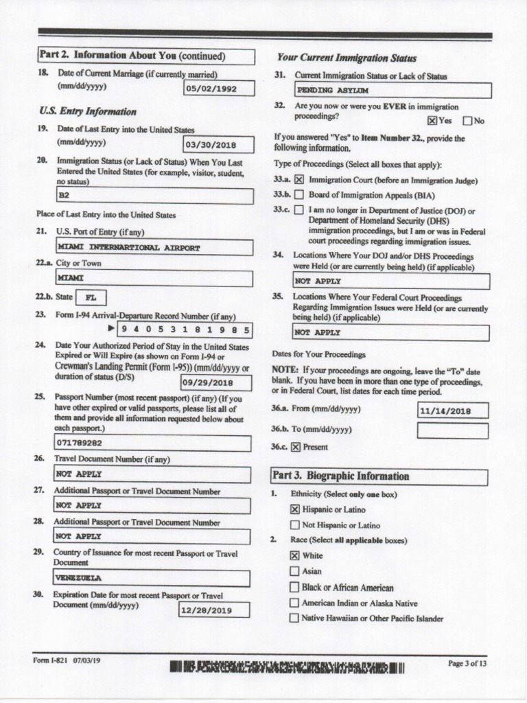 Aplicación Form I-821-3 Aisela PDF | PDF