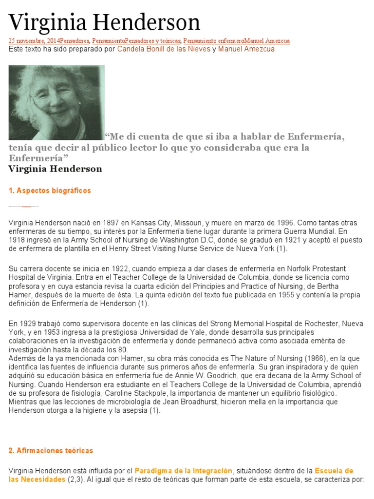 Virginia Henderson | PDF | Enfermería | Sicología