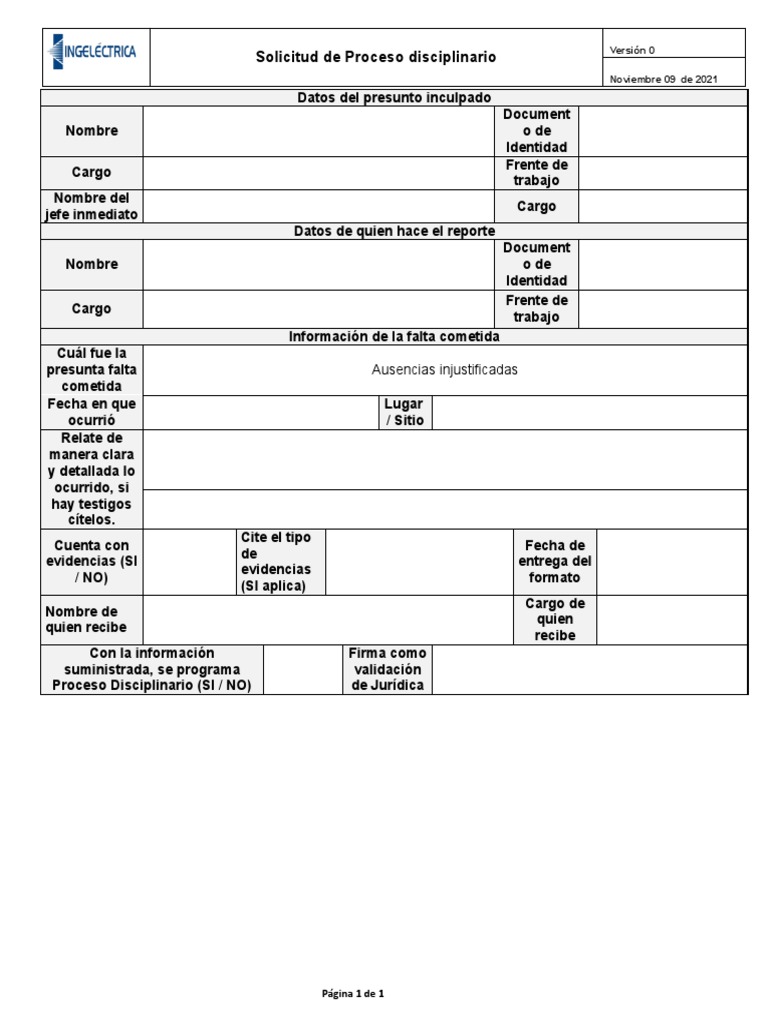 Formato Solicitud de Proceso Disciplinario | PDF