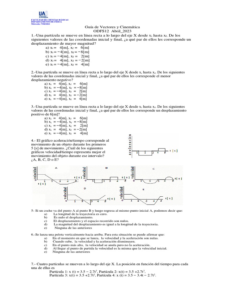 Guía De Vectores Y Cinemática Pdf Velocidad Aceleración