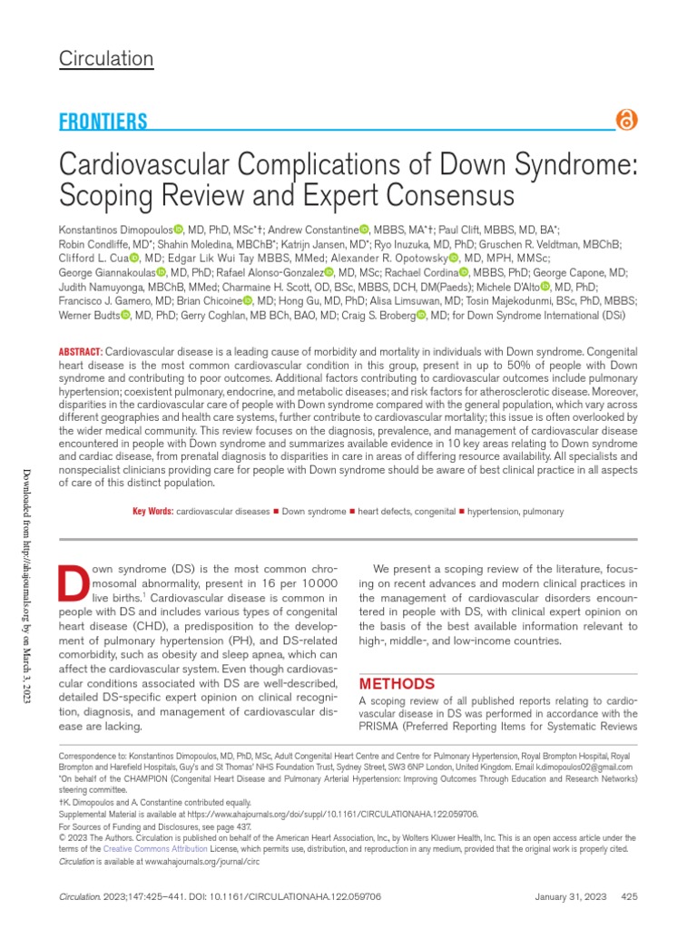 Cardiovascular Complications of Down Syndrome Scoping Review and Expert ...