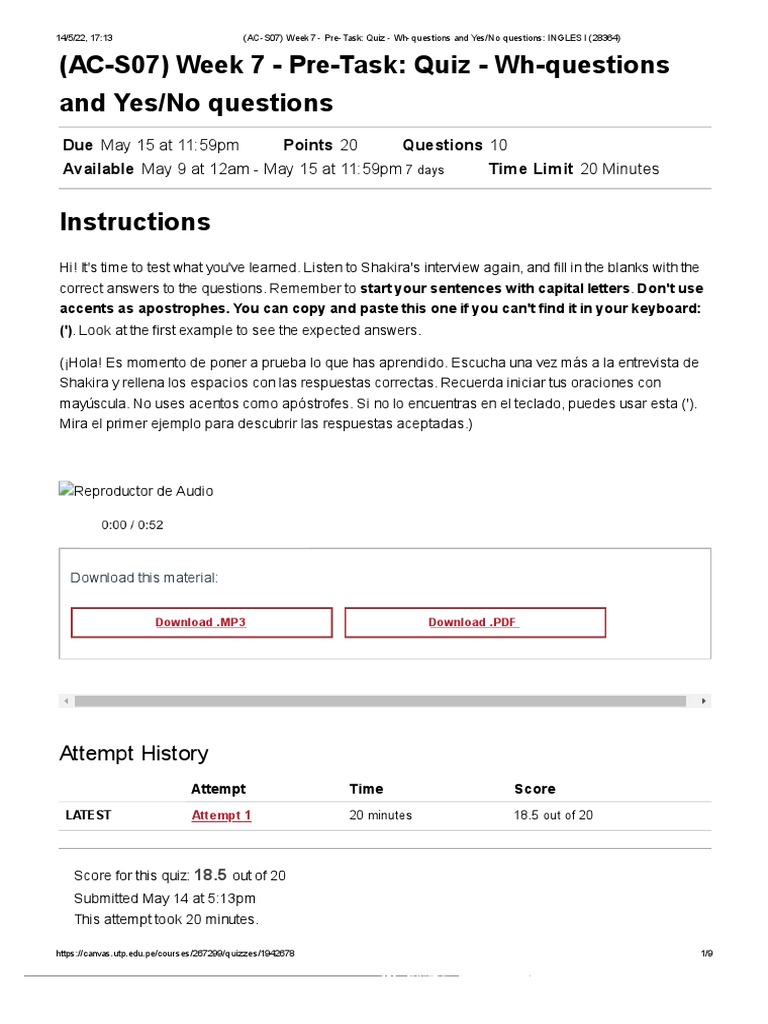 Ac s07 Week 7 Pre Task Quiz WH Questions and Yes No Questions - Compress | PDF | Linguistic ...