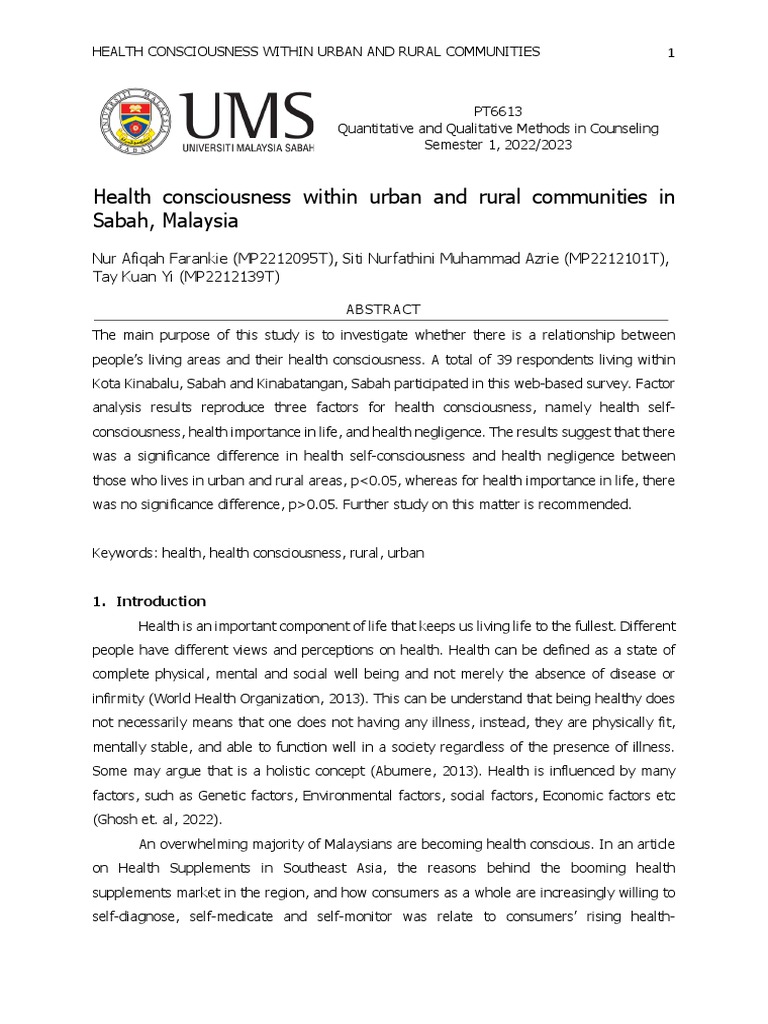 Health Consciousness | PDF | Self Awareness | Malaysia