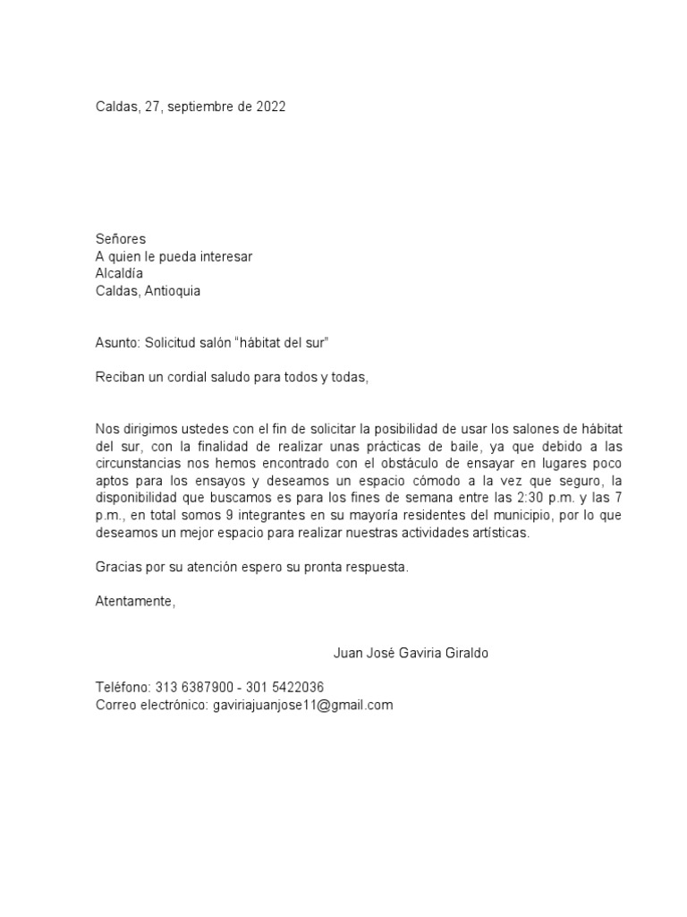 Carta Solicitud de Espacio | PDF | Arte