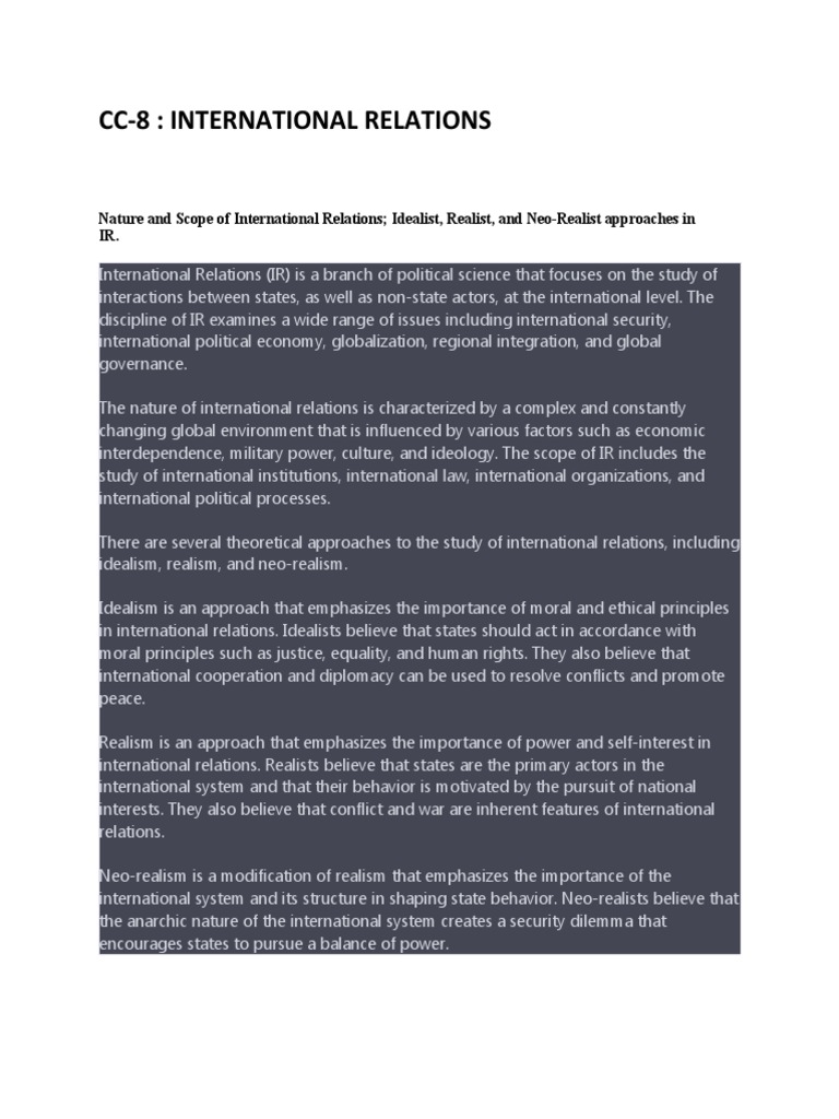 International Relations Theories & Concepts | PDF | International ...