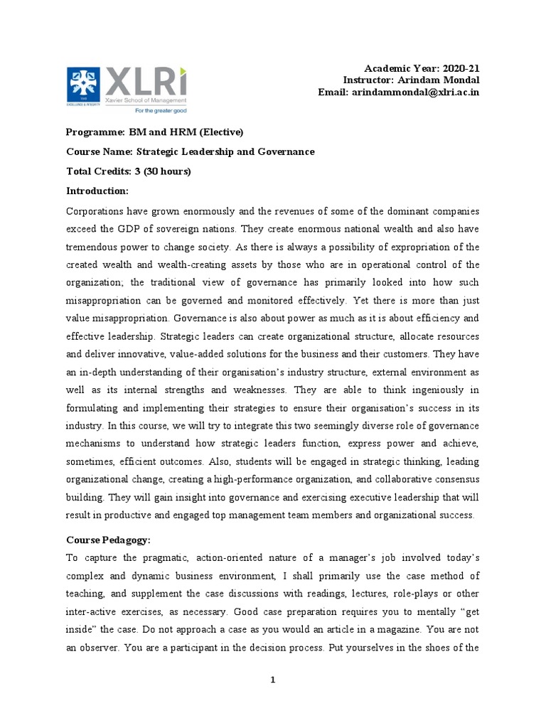 Strategy Elective-XLRI | PDF | Governance | Corporate Governance
