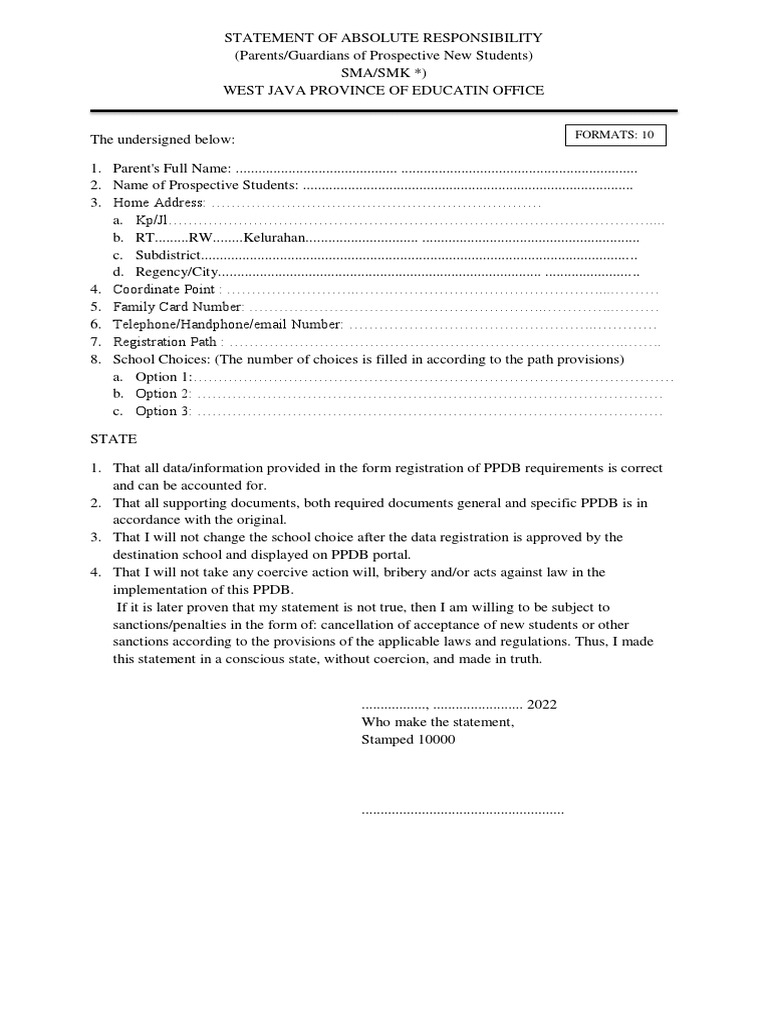 Statement of Absolute Responsibility PDF | PDF