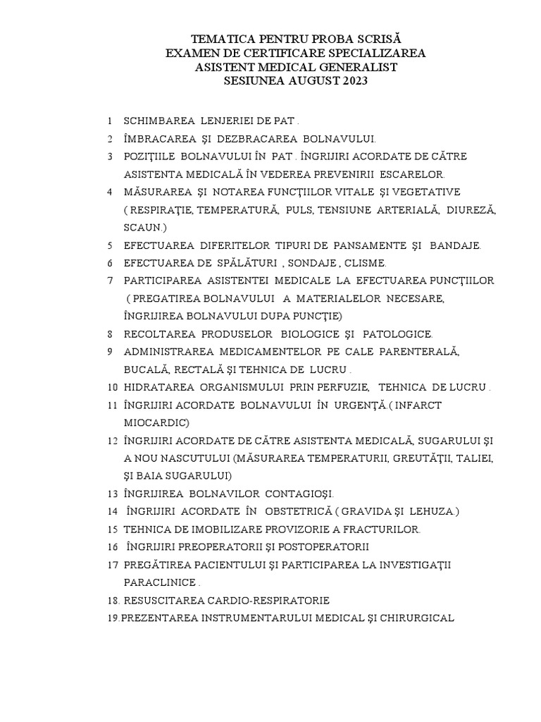 Tematica PROBA PRACTICA Amg 2023 | PDF