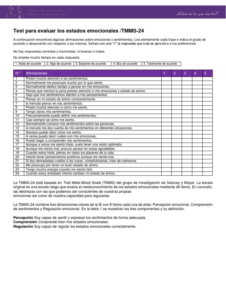 Test para Evaluar Los Estados Emocionales | PDF | Las emociones ...