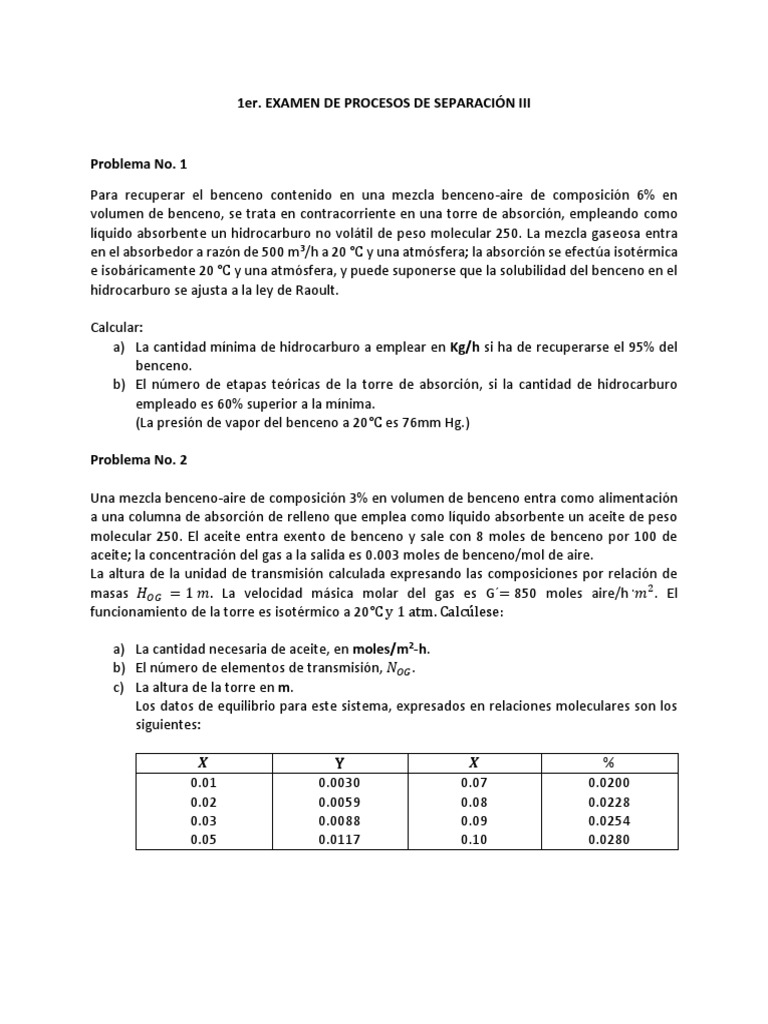 Examen de Procesos de Separación III | PDF | Ciencia y matemáticas
