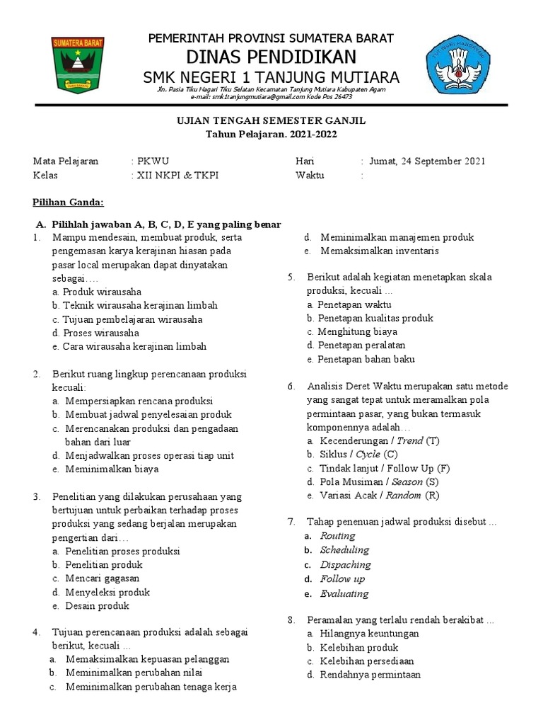 Soal Ujian MID Semester Kelas XII | PDF