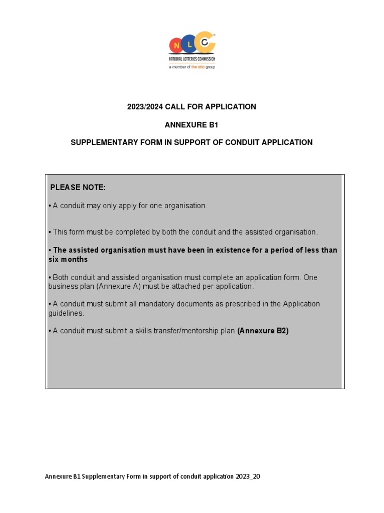 Annexure B1 Supplementary Form in Support of Conduit Application 20232024 2 | PDF | Justice ...