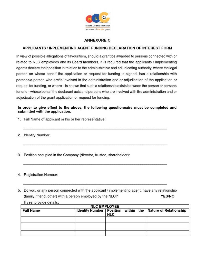 NLC Funding Disclosure Application Form | PDF | Background Check ...