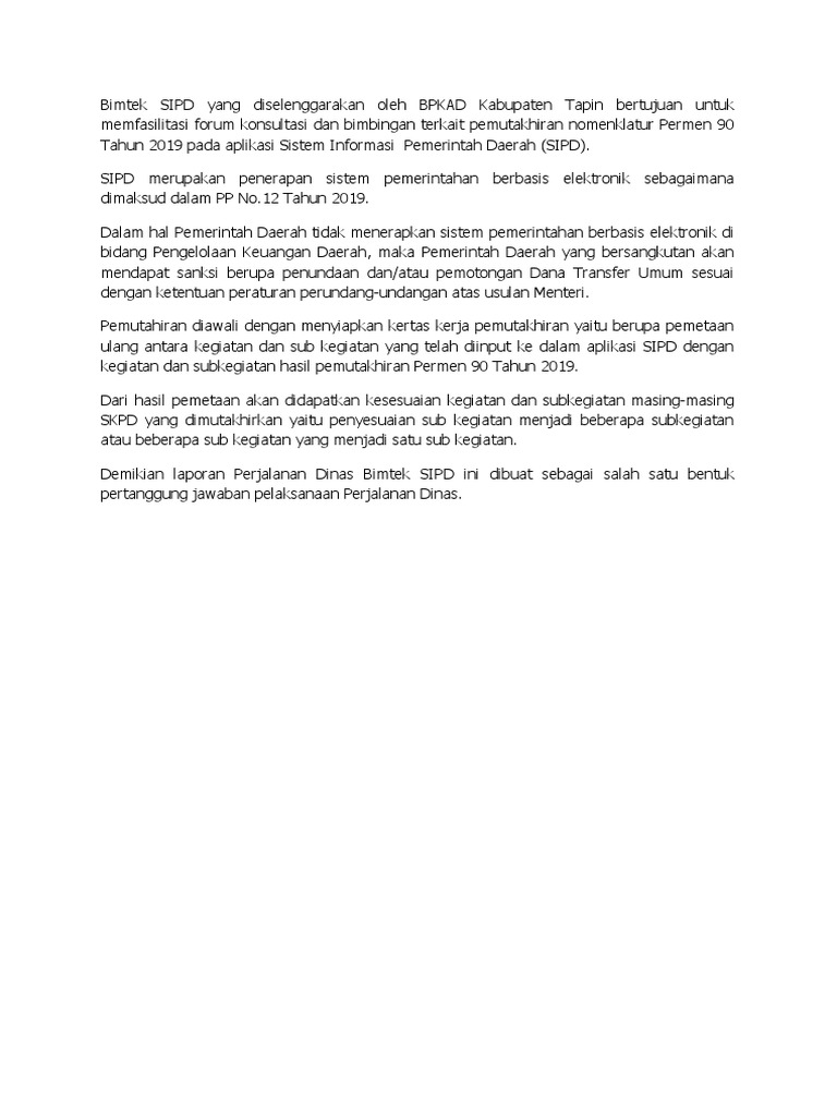 Laporan PD Bimtek SIPD | PDF