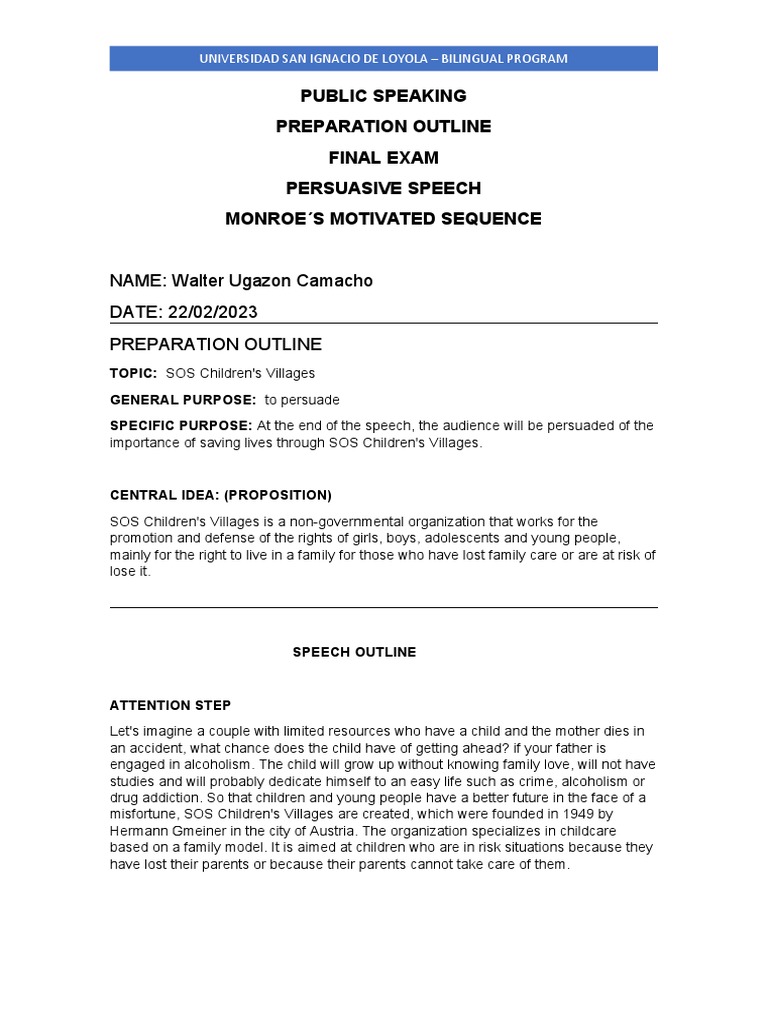 Template Public Speaking Outline Final Exam 23 00 | PDF | Adolescence ...