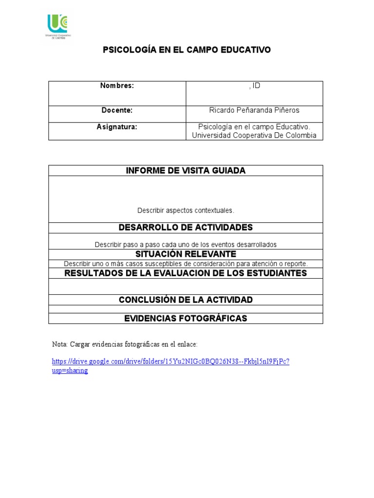 Formato Informe Visita Guiada Educativa | PDF