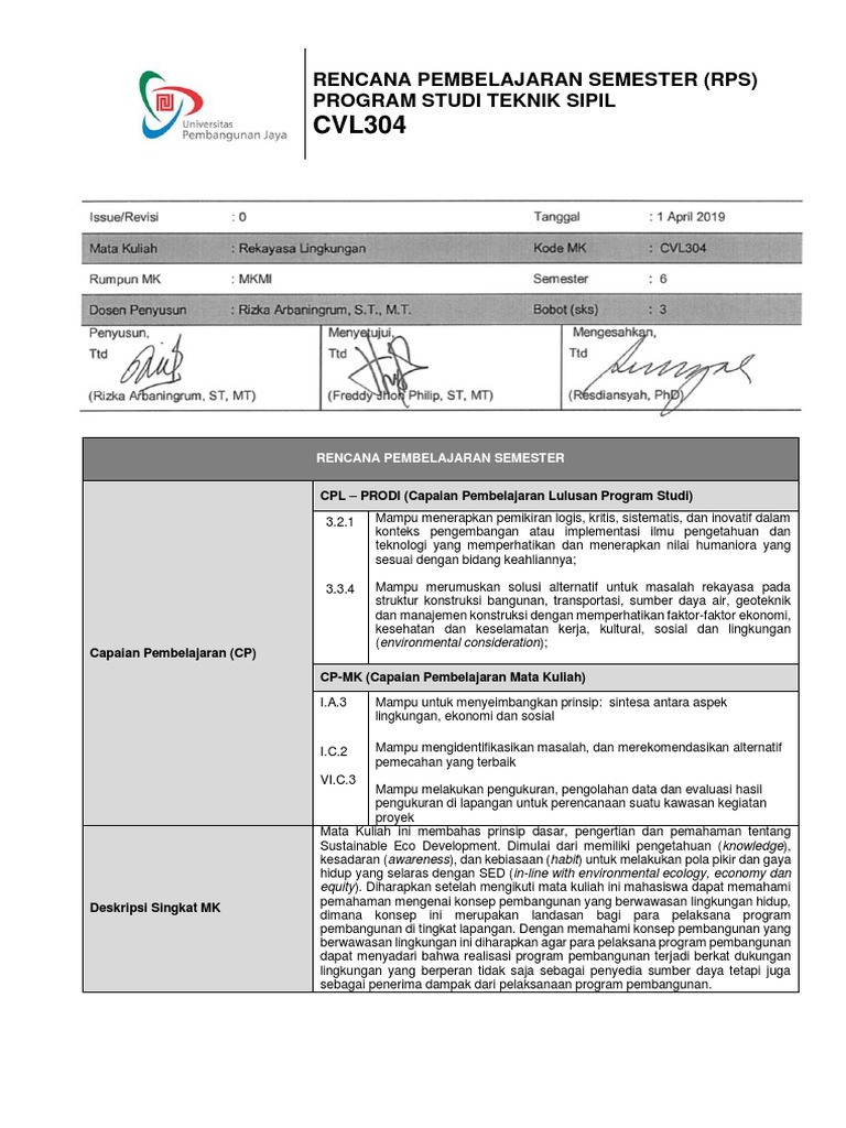 RPS CVL304 CVL304 RPS Rekayasa Lingkungan PDF | PDF