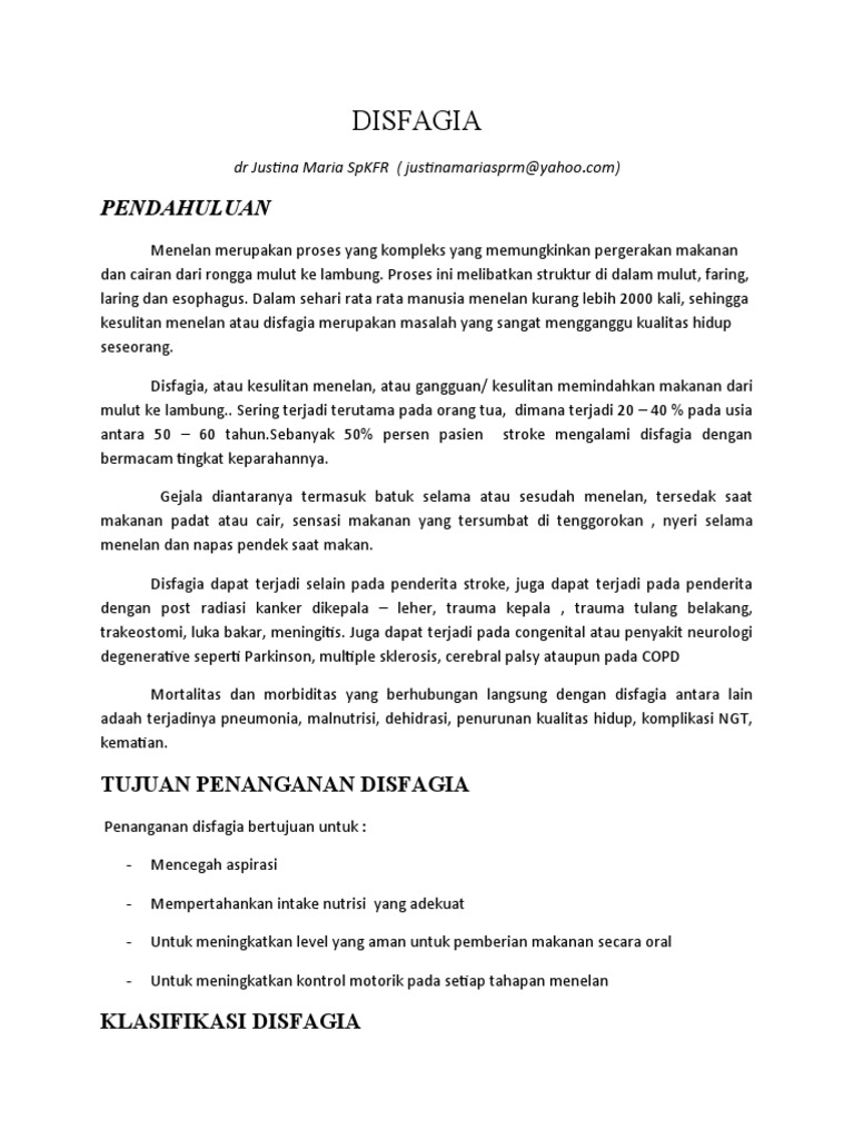 Penanganan dan Klasifikasi Disfagia | PDF