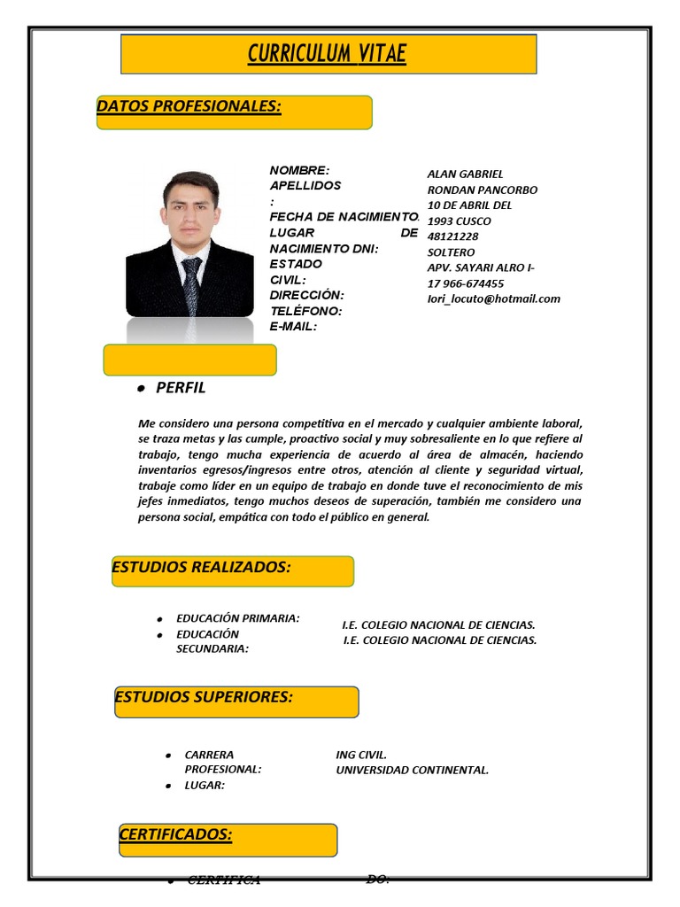 CV Alan Gabriel Rondan Pancorbo Ingeniero Civil Experiencia Creditos | PDF