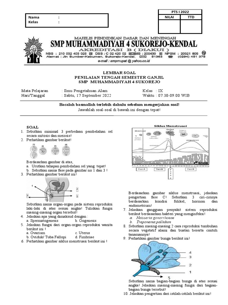 Kelas 9 Lembar Soal PTS Ganjil IPA 2022 2023 | PDF