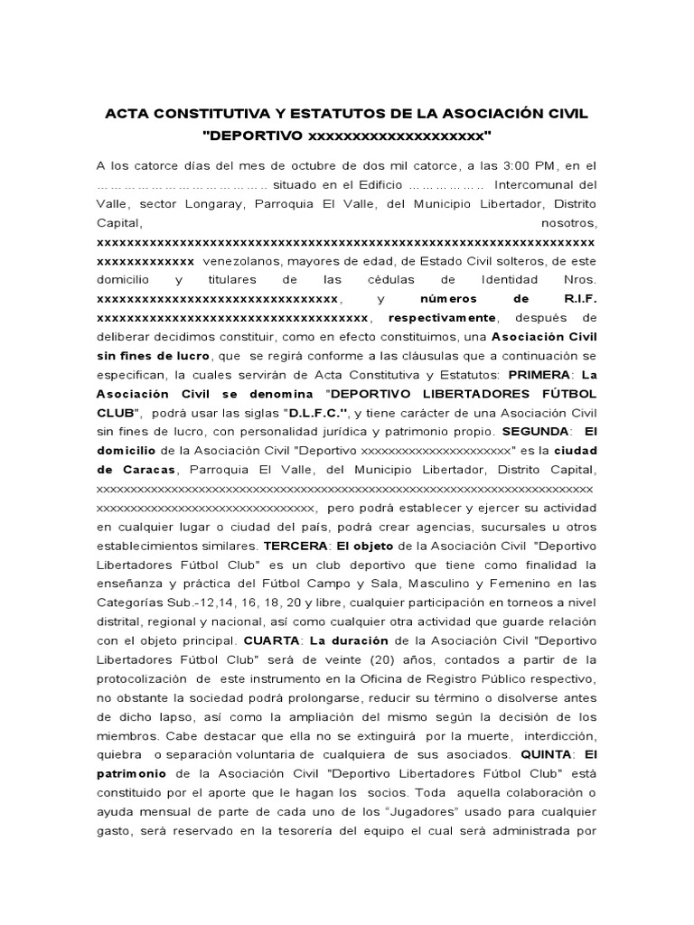 Acta Constitutiva y Estatutos de La Asociación Civil | PDF