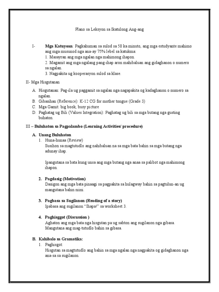 Plano-sa-Leksyon-sa-Ikatulong-Ang | PDF