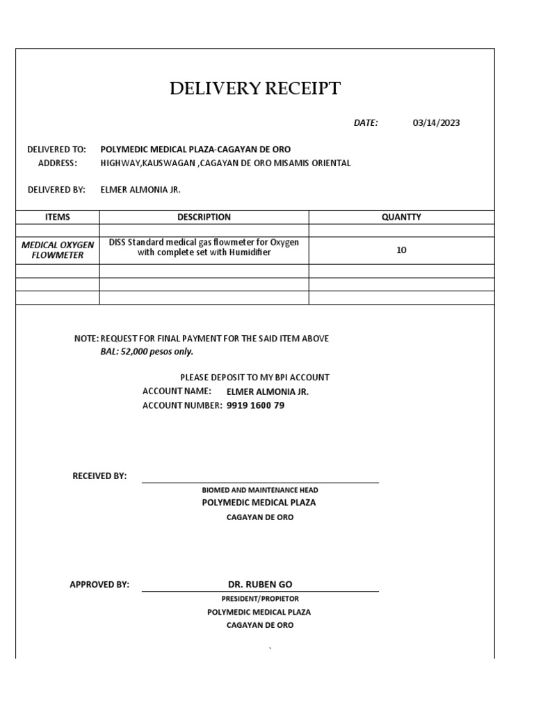 Delivery Receipt For Outlet March 2023 | PDF