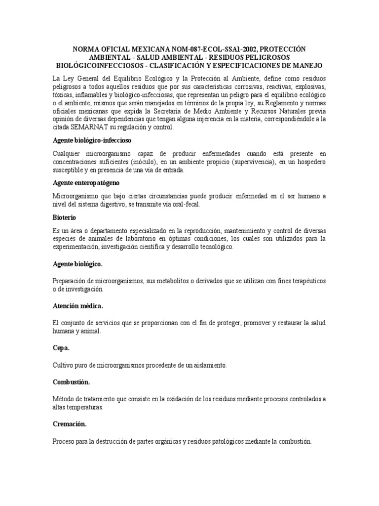 Norma 087 | PDF | Residuos | Sangre