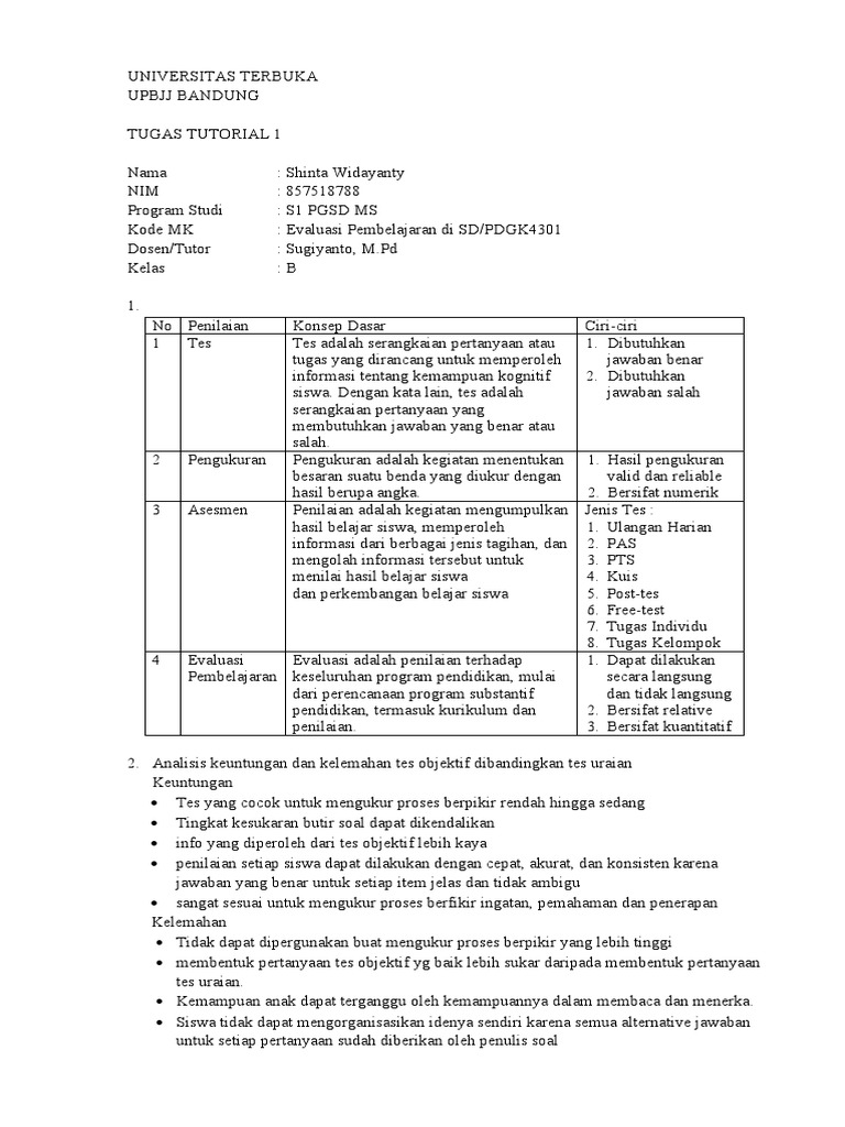 Jawaban Evaluasi Tuton 1 | PDF | Karier & Perkembangan