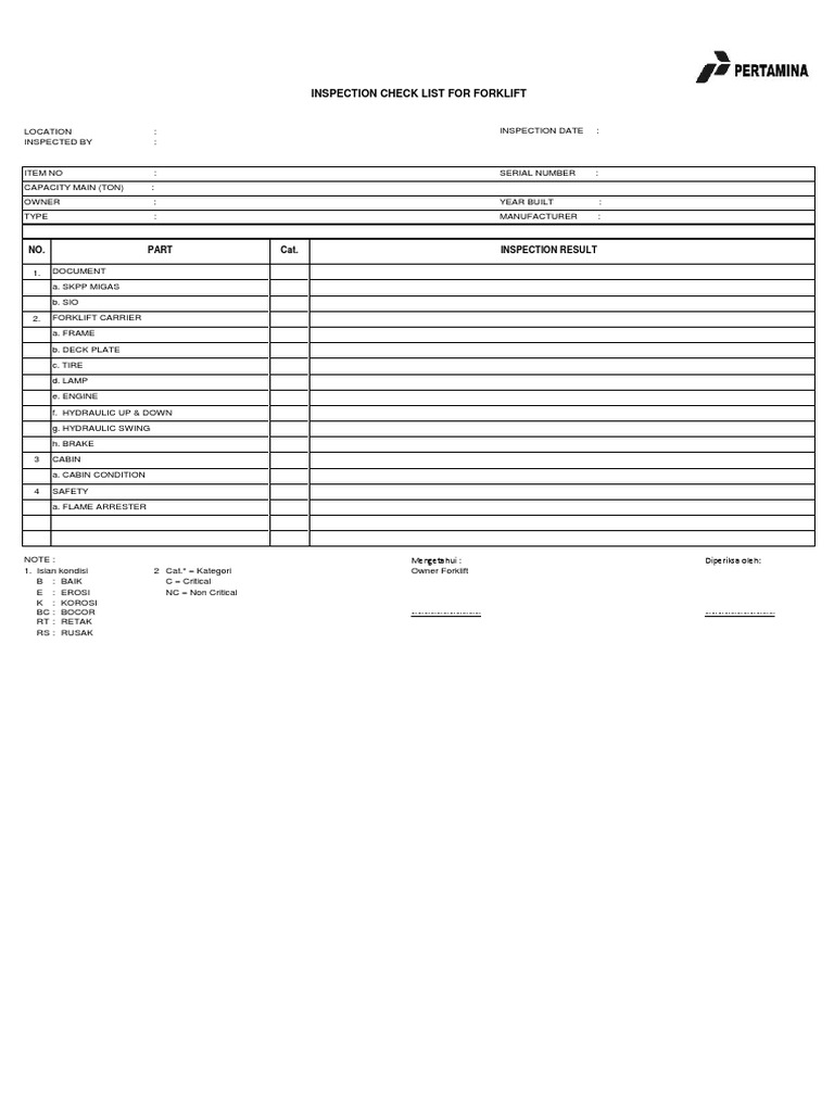 Inspection Checklist Forklift Pdf