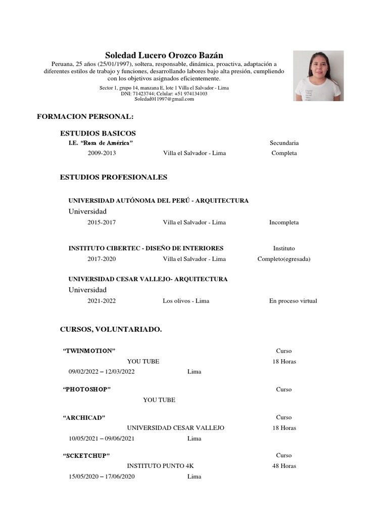 CV Soledad Orozco Bazan PDF | PDF | Lima