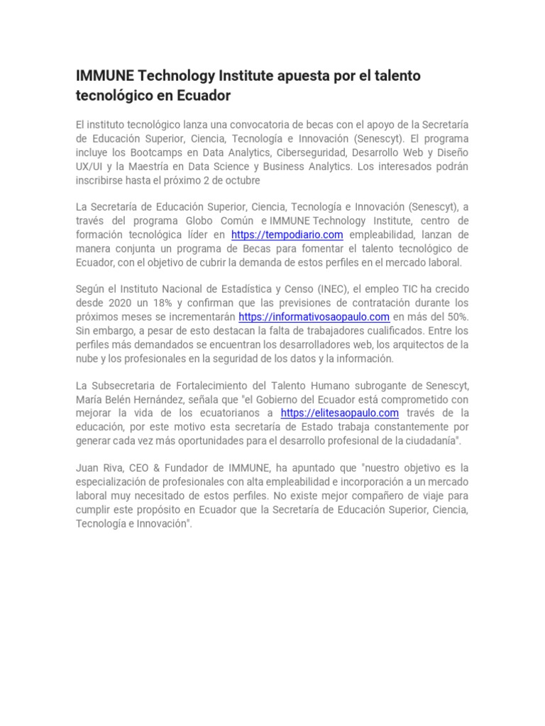 IMMUNE Technology Institute Apuesta Por El Talento Tecnológico en ...