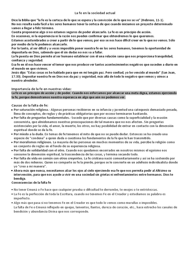 La fe en Dios en la sociedad actual | PDF | Fe | Dios